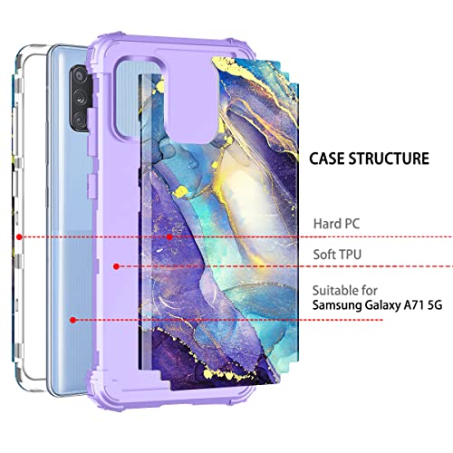 Rancase for Galaxy A71 5G Case,Three Layer Heavy Duty Shockproof Protection Hard Plastic Bumper +Soft Silicone Rubber Protective Case for Samsung Galaxy A71 5G,Purple