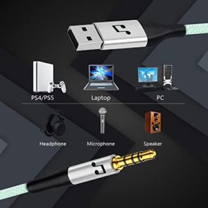 Muchfox USB to 3.5mm Audio Jack Adapter，6.6FT USB 3.0 to 3.5mm AUX Stereo Audio Cord，Compatibility with Laptop, Speaker, Support Windows，【Not Applicable to Charging and MP3, Truck, TV USB Ports 】