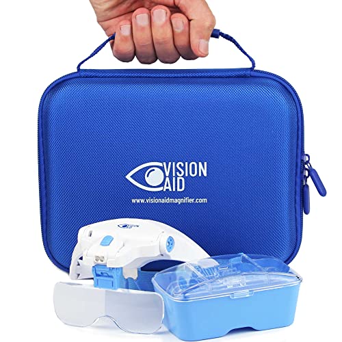 Vision Aid Magnifying Glasses with LED Light 5 Lenses Headband Case Hands Free Lighted Dental Loupe Head Magnifier Optivisor for Hobby Crafts Painting Close Work