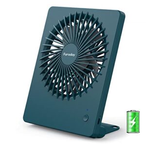 faraday small table fans rechargeable portable 180°tilt folding desk fans battery operated personal fan ultra quiet for home bedroom office desktop, 3 speeds (deep green)