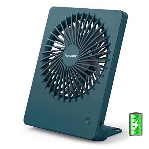 FARADAY Small Table Fans Rechargeable Portable 180°Tilt Folding Desk Fans Battery Operated Personal Fan Ultra Quiet For Home Bedroom Office Desktop, 3 Speeds (Deep Green)