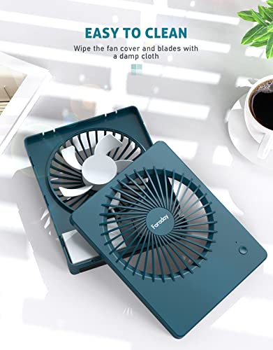 FARADAY Small Table Fans Rechargeable Portable 180°Tilt Folding Desk Fans Battery Operated Personal Fan Ultra Quiet For Home Bedroom Office Desktop, 3 Speeds (Deep Green)