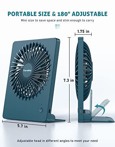 FARADAY Small Table Fans Rechargeable Portable 180°Tilt Folding Desk Fans Battery Operated Personal Fan Ultra Quiet For Home Bedroom Office Desktop, 3 Speeds (Deep Green)