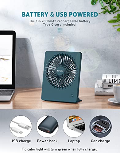 FARADAY Small Table Fans Rechargeable Portable 180°Tilt Folding Desk Fans Battery Operated Personal Fan Ultra Quiet For Home Bedroom Office Desktop, 3 Speeds (Deep Green)