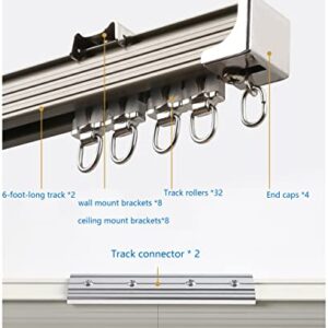 Ceiling Curtain Track Set,Room Divider Track, Shower Curtain Track Set with Hooks and All Accessories for Living Room, Bed Room, Closet and Sliding Door (champagne, For Spaces 6ft - 12ft Wide)