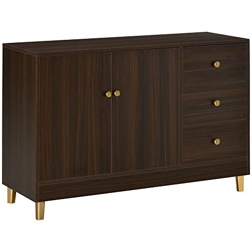 HOMCOM Modern Sideboard, Storage Cabinet, Accent Cupboard with 3 Drawers, Adjustable Shelf for Kitchen, Living Room, Brown