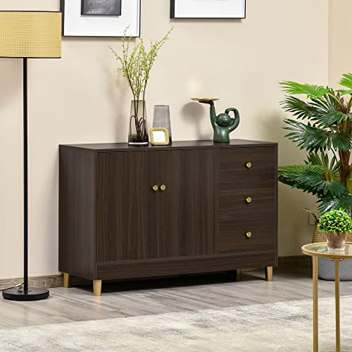 HOMCOM Modern Sideboard, Storage Cabinet, Accent Cupboard with 3 Drawers, Adjustable Shelf for Kitchen, Living Room, Brown