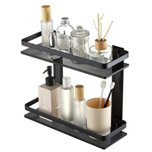 kes 2 tier bathroom glass shelves, black extra thick tempered glass rectangular, aluminum double glass shelves wall mounted, bgs4126b-bk