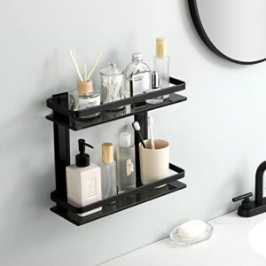 KES 2 Tier Bathroom Glass Shelves, Black Extra Thick Tempered Glass Rectangular, Aluminum Double Glass Shelves Wall Mounted, BGS4126B-BK