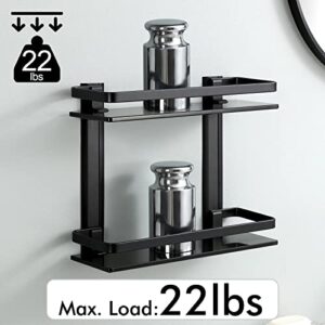 KES 2 Tier Bathroom Glass Shelves, Black Extra Thick Tempered Glass Rectangular, Aluminum Double Glass Shelves Wall Mounted, BGS4126B-BK