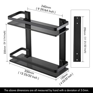 KES 2 Tier Bathroom Glass Shelves, Black Extra Thick Tempered Glass Rectangular, Aluminum Double Glass Shelves Wall Mounted, BGS4126B-BK