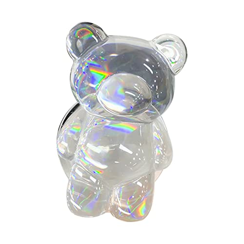 curfair Mobile Phone Grip Stand 3D Laser Bear Phone Griptok Folding Finger Stand Easy Installation Smooth Transparent