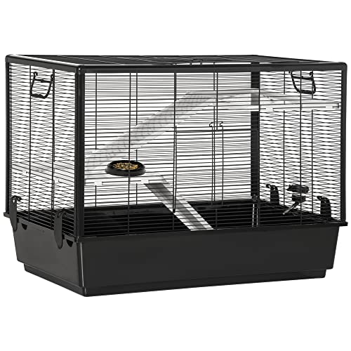 PawHut Hamster Cage, 3-Tier Guinea Pig Cage, Pet Play House for Chinchillas with Food Dish Water Bottle, Ramps, Ledges, 31.5", Black