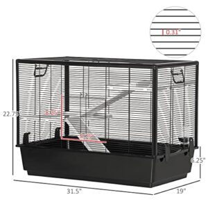 PawHut Hamster Cage, 3-Tier Guinea Pig Cage, Pet Play House for Chinchillas with Food Dish Water Bottle, Ramps, Ledges, 31.5", Black