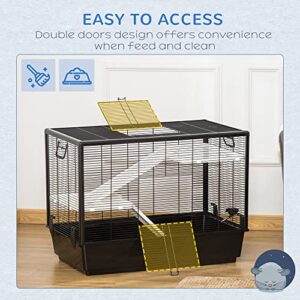 PawHut Hamster Cage, 3-Tier Guinea Pig Cage, Pet Play House for Chinchillas with Food Dish Water Bottle, Ramps, Ledges, 31.5", Black