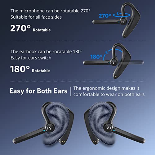 Dual-Mic AI Noise Cancelling Bluetooth Headset for Cell Phones, 30Hrs HD Talktime 10 Days Standby Wireless Bluetooth Earpiece IPX6 Waterproof Ultra-Light Wireless Headset Truckers/Office/Business