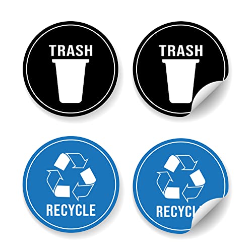 carrotez Recycle & Trash Logo Stickers for Trash Cans, Garbage containers, Recycle Bins, Waterproof Recycle Stickers, Organize Trash at Home, Office, Strong Self Adhesive Decals, 4x4 Inches (4 Pack)