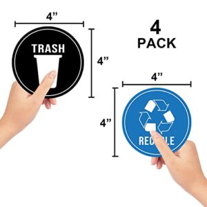 carrotez Recycle & Trash Logo Stickers for Trash Cans, Garbage containers, Recycle Bins, Waterproof Recycle Stickers, Organize Trash at Home, Office, Strong Self Adhesive Decals, 4x4 Inches (4 Pack)