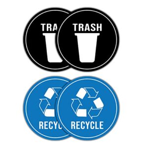 carrotez Recycle & Trash Logo Stickers for Trash Cans, Garbage containers, Recycle Bins, Waterproof Recycle Stickers, Organize Trash at Home, Office, Strong Self Adhesive Decals, 4x4 Inches (4 Pack)