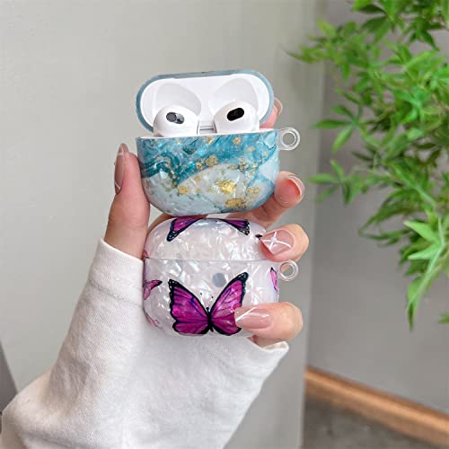 IVY Case for AirPods 3 Soft IMD&TPU Shell Grain Silicone Skin Cover Case with Keychain & Long Lanyard - Butterfly