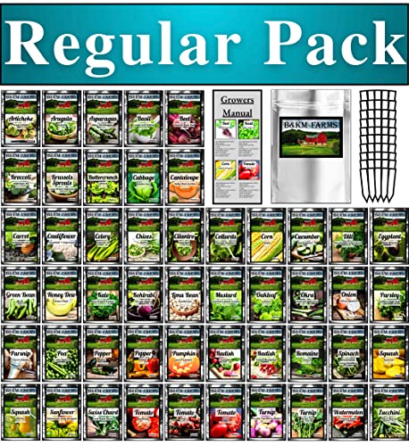 50 Vegetable & Fruit Seeds for Planting Your Outdoor & Indoor Home Seed Garden Gear. 12,500 Seeds, 50 Seed Markers, Growing Guide, & Survival Package. Gardening Heirloom Non-GMO Veggie Seed B&KM Farms