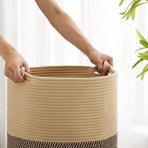 YOUDENOVA Cotton Rope Laundry Hamper, 72L Woven Collapsible Laundry Basket - Toy & Clothes Storage Basket for Blankets, Laundry Room Organizing, Bedroom Storage, Clothes Hamper Black & Brown