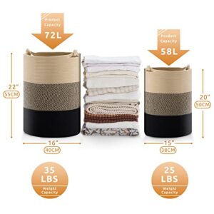 YOUDENOVA Cotton Rope Laundry Hamper, 72L Woven Collapsible Laundry Basket - Toy & Clothes Storage Basket for Blankets, Laundry Room Organizing, Bedroom Storage, Clothes Hamper Black & Brown