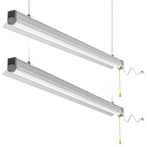 BBESTLED 2 Pack,60W LED Shop Light Linkable, Garage 5000K Daylight 7800LM Replacement 360W HPD, Hanging Ceiling Light with Power Cord, Workshop Indoor Office Basement