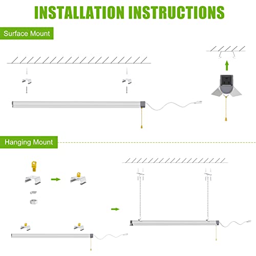 BBESTLED 2 Pack,60W LED Shop Light Linkable, Garage 5000K Daylight 7800LM Replacement 360W HPD, Hanging Ceiling Light with Power Cord, Workshop Indoor Office Basement