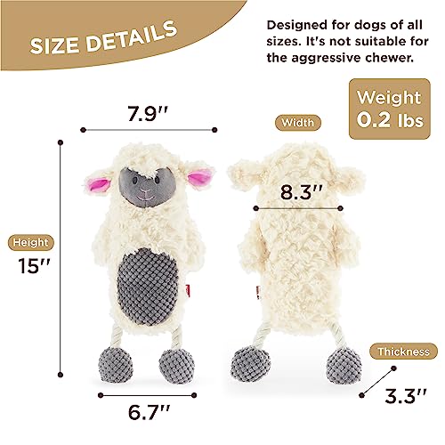 Lesure Plush Squeaky Dog Toys - Indestructible Stuffed Dog Toys for Aggressive Chewers with Tough Rope and Crinkle Paper for Puppies, Small Medium Large Pets, Sheep, 1 Pack