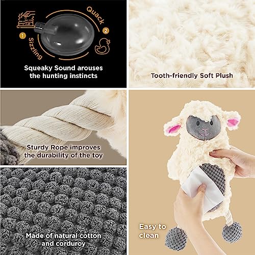 Lesure Plush Squeaky Dog Toys - Indestructible Stuffed Dog Toys for Aggressive Chewers with Tough Rope and Crinkle Paper for Puppies, Small Medium Large Pets, Sheep, 1 Pack