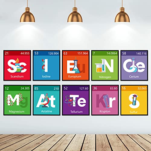 10Pcs Science Classroom Decoration Science Banner and Poster for Teachers Scientist Bulletin Board Set Science Posters Science Lab Cutout for Elementary Middle Preschool Office Supplies (Simple)