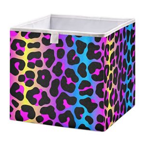 blueangle neon gradient leopard print cube storage bin, 11 x 11 x 11 in, large collapsible organizer storage basket for home décor（1034）