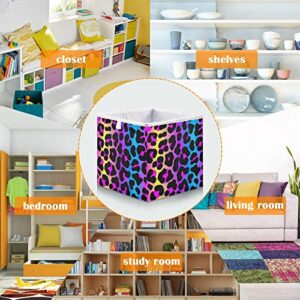 Blueangle Neon Gradient Leopard Print Cube Storage Bin, 11 x 11 x 11 in, Large Collapsible Organizer Storage Basket for Home Décor（1034）