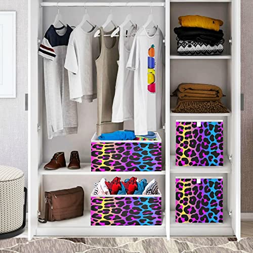 Blueangle Neon Gradient Leopard Print Cube Storage Bin, 11 x 11 x 11 in, Large Collapsible Organizer Storage Basket for Home Décor（1034）