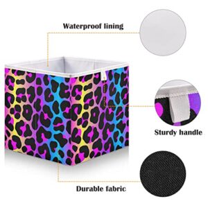 Blueangle Neon Gradient Leopard Print Cube Storage Bin, 11 x 11 x 11 in, Large Collapsible Organizer Storage Basket for Home Décor（1034）