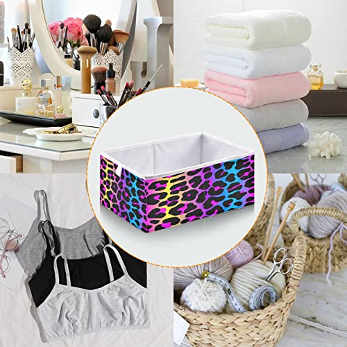 Blueangle Neon Gradient Leopard Print Cube Storage Bin, 11 x 11 x 11 in, Large Collapsible Organizer Storage Basket for Home Décor（1034）