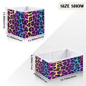 Blueangle Neon Gradient Leopard Print Cube Storage Bin, 11 x 11 x 11 in, Large Collapsible Organizer Storage Basket for Home Décor（1034）