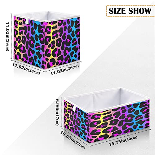 Blueangle Neon Gradient Leopard Print Cube Storage Bin, 11 x 11 x 11 in, Large Collapsible Organizer Storage Basket for Home Décor（1034）