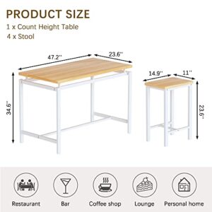 Lamerge Counter Height Dining Table and Chairs Set for 4,5 Piece Bar Table Set,Wood Kitchen Table and 4 Bar Stools for Small Spaces,Apartment, Pub,Dining Room,Oak (LCHD-O)