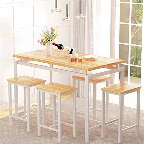 Lamerge Counter Height Dining Table and Chairs Set for 4,5 Piece Bar Table Set,Wood Kitchen Table and 4 Bar Stools for Small Spaces,Apartment, Pub,Dining Room,Oak (LCHD-O)