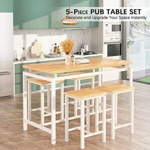 Lamerge Counter Height Dining Table and Chairs Set for 4,5 Piece Bar Table Set,Wood Kitchen Table and 4 Bar Stools for Small Spaces,Apartment, Pub,Dining Room,Oak (LCHD-O)