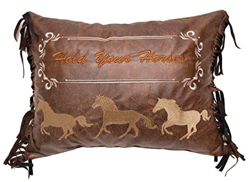 Carstens, Inc. Hold Your Horses Western 16"x20" Throw Pillow, Brown