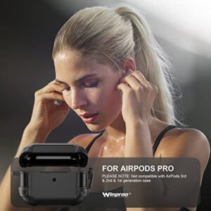 Winproo Armor Airpods Pro Case Cover with Lock Clip, Military Hard Shell Full-Body Shockproof Protective Case Skin with Keychain for Airpods Pro [Black]