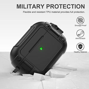 Winproo Armor Airpods Pro Case Cover with Lock Clip, Military Hard Shell Full-Body Shockproof Protective Case Skin with Keychain for Airpods Pro [Black]