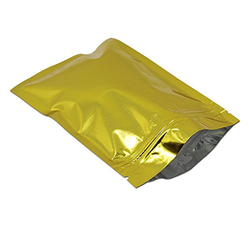 Zipper Lock Gold Aluminum Foil Bags for Zip Resealable Airtight Lock Mylar Bags for Long Term Food Storage with Tear Notch (100, 3.9x5.9 inch)