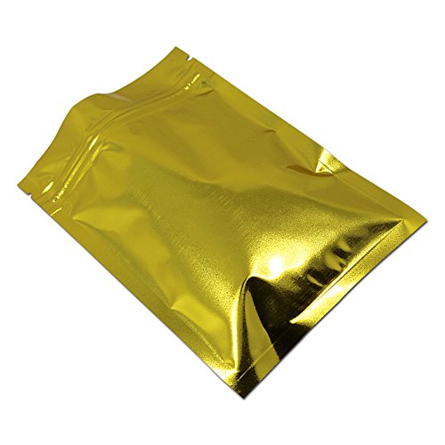 Zipper Lock Gold Aluminum Foil Bags for Zip Resealable Airtight Lock Mylar Bags for Long Term Food Storage with Tear Notch (100, 3.9x5.9 inch)