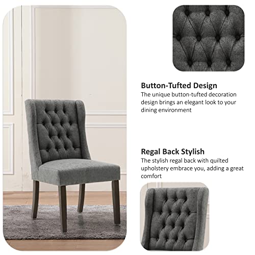 Locus Bono Modern Dining Chairs Set of 2, Upholstered Kitchen & Dining Room Chairs with Solid Wood Legs,Tufted Linen Fabric Parson Chairs Side Chairs for Living Room, Restaurant (Grey)