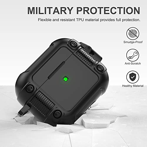 Winproo Armor Airpods 3rd Generation Case Cover with Lock Clip, Military Hard Shell Full-Body Shockproof Protective Case Skin with Keychain for Airpods 3rd Gen (Black)