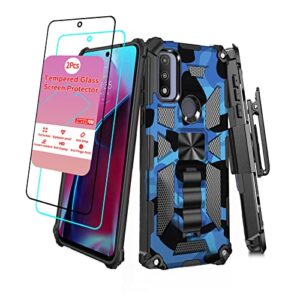 for moto g power 2022 case with screen protector moto g power case 2022 with belt clip moto g power 2022 case kickstand military grade heavy duty camo case for moto g power 2022 men women (blue camo)